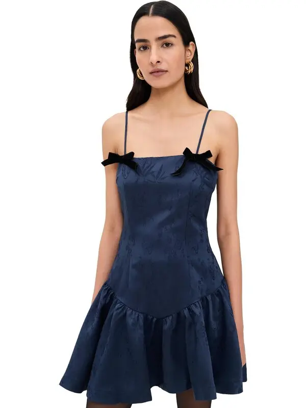 ANOTHER GIRL Jacquard Mini Dress With Bow Appliques - Navy