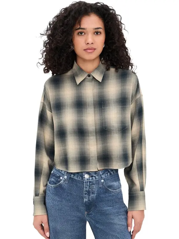 Rag & Bone Marin Cropped Plaid Shirt - Navy Plaid