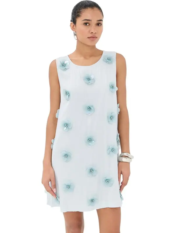 La Vie Style House 3d Floral Applique Mini A-line Dress - Baby Blue