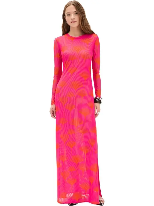 Eywasouls Malibu Scarlet Leaf Print Maxi Dress - Fuchsia Frenzy