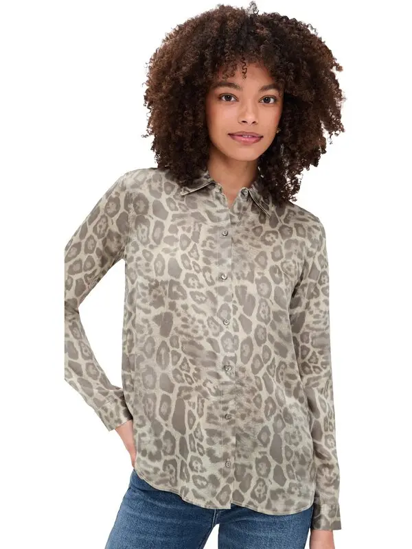 L'Agence Tyler Long Sleeve Blouse - Grey Patch Leopard