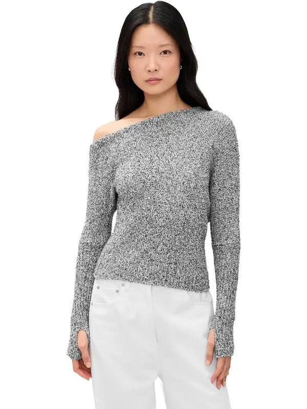 Enza Costa Boucle Knit One-shoulder Sweater - Pepper