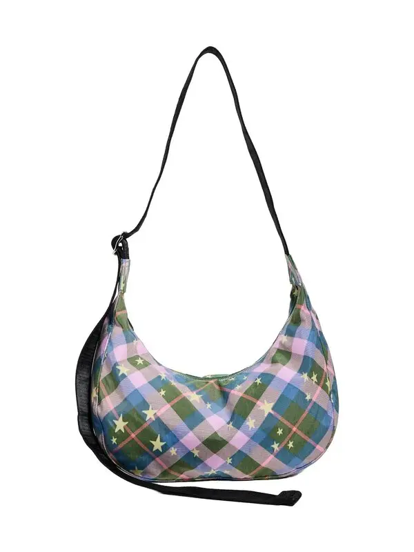 Baggu Medium Nylon Crescent Bag - Green Star Plaid
