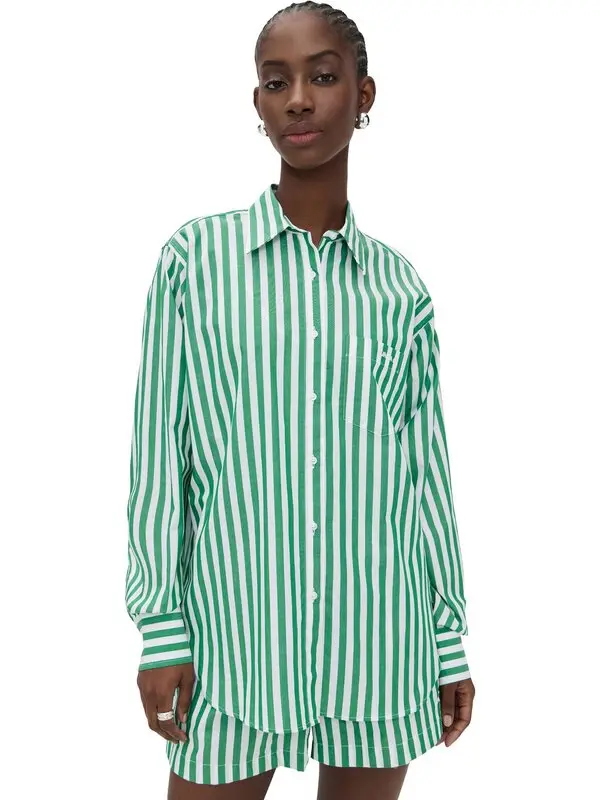 Hunza G Cabana Striped Shirt - Emerald Cabana Stripe