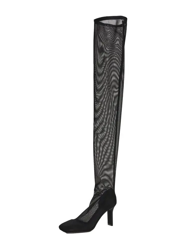 COURREGES Square Toe Mesh Thigh High Boots - Black