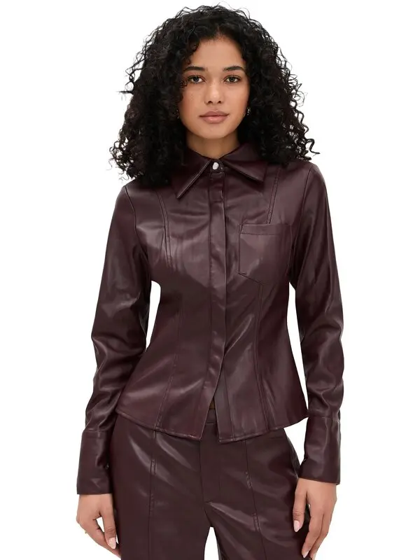 MADISON THE LABEL Lowen Faux Leather Shirt - Cacao