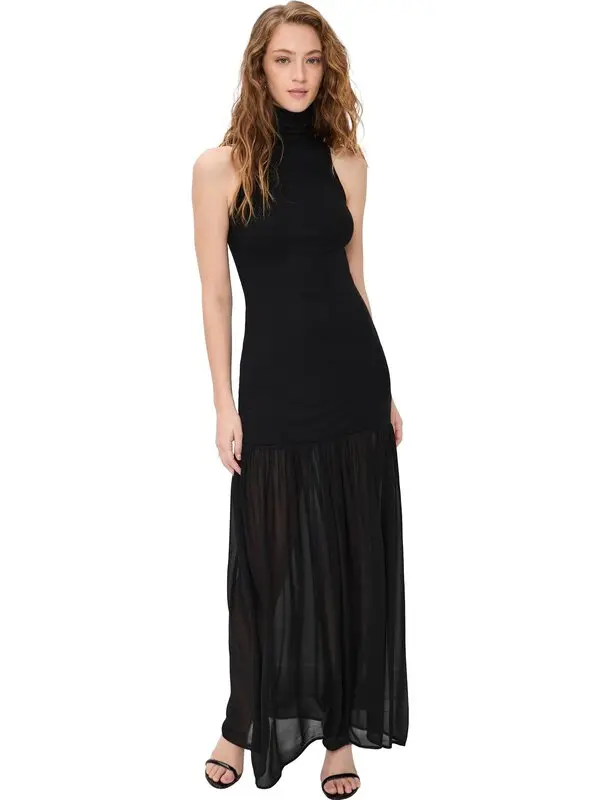 Enza Costa Airy Halter Turtleneck Maxi Dress - Black