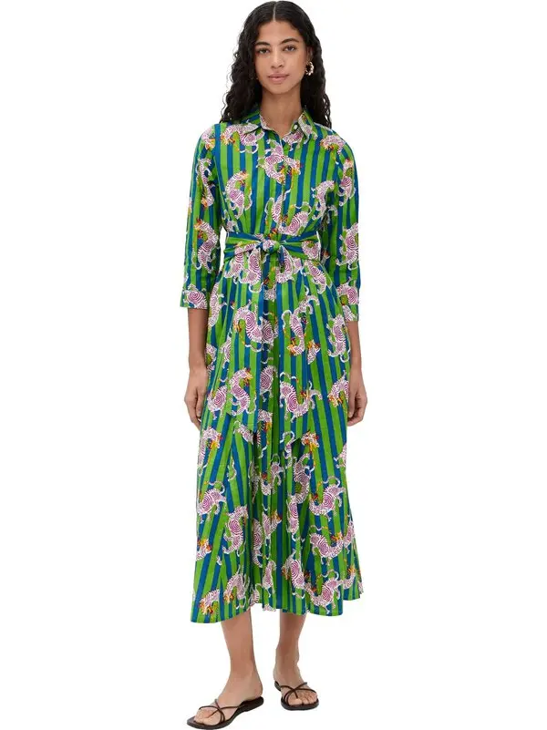 GUADALUPE DESIGN Luciana Tibet Dragon Maxi Dress - Green Blue