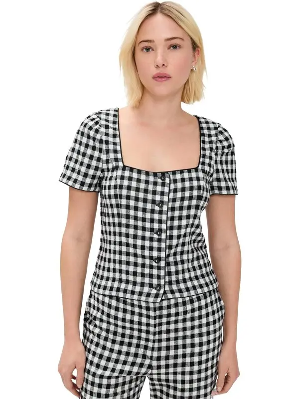 Ciao Lucia Nadia Checkered Linen Top - Gingham