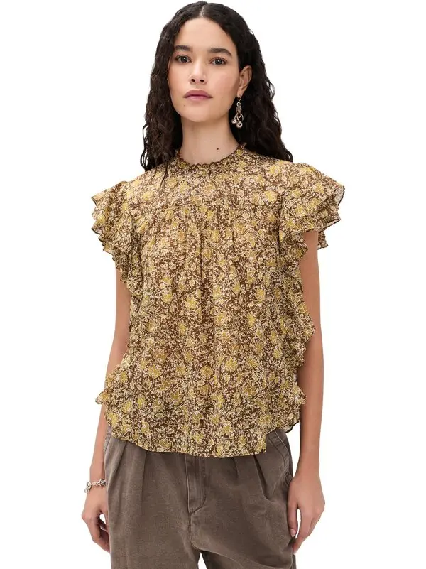 Isabel Marant Daliyane Floral Print Top - Khaki