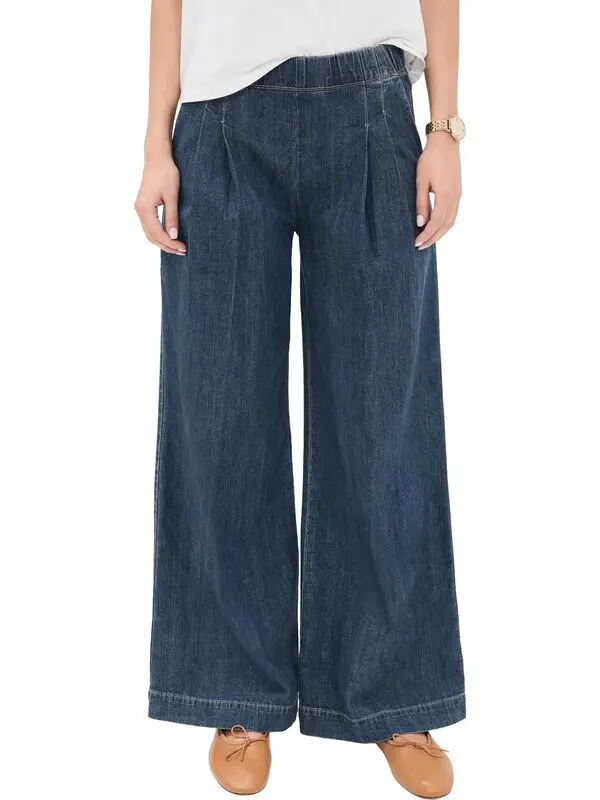JAMES PERSE Denim Pleated Wide Leg Pants - Medium Wash