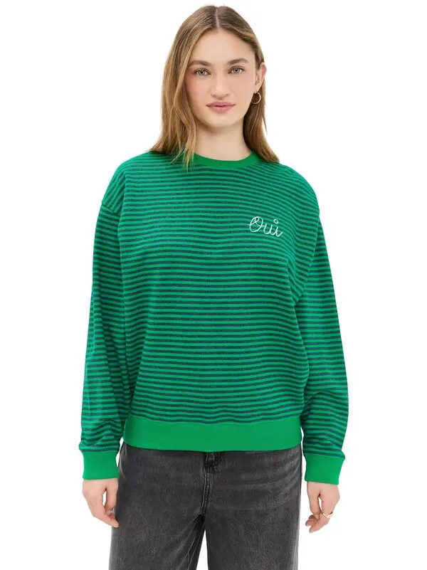 Clare V. Oversized Striped Sweatshirt - Green/charcoal