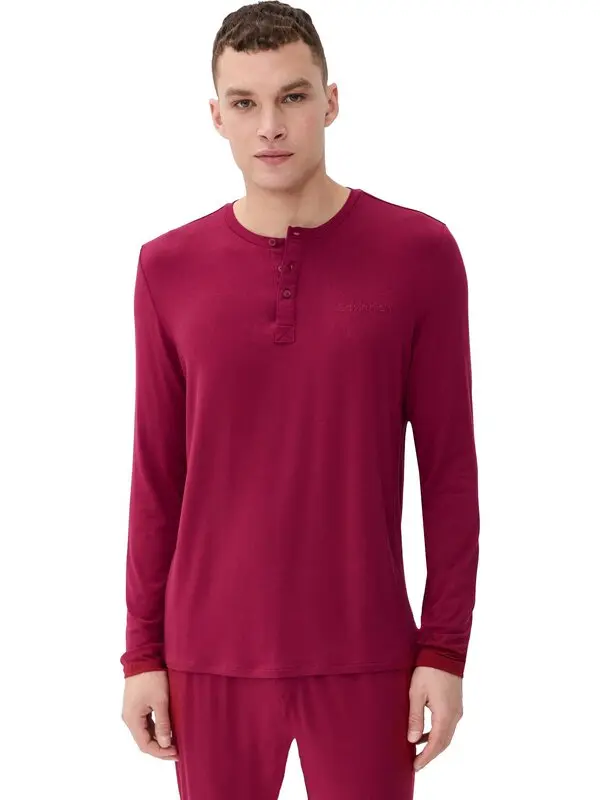 Calvin Klein Modal Long Sleeve Henley Tee - Beet Red