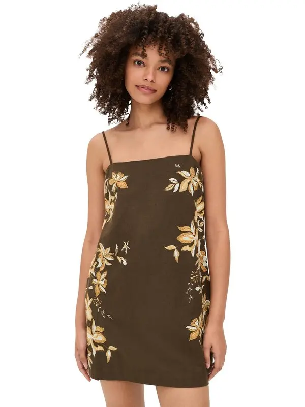 Hemant & Nandita Floral Embroidered Mini Dress - Brown