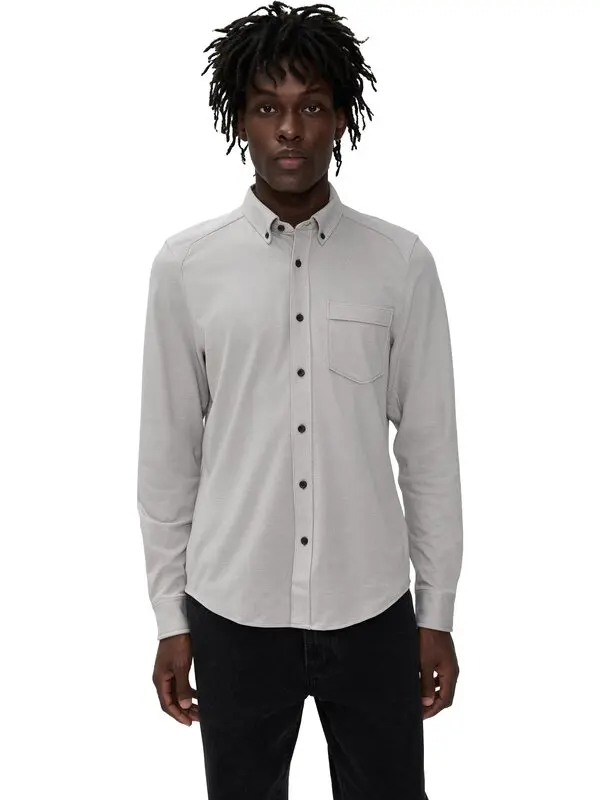 RHONE Effortless Oxford Button Down Shirt - Foggy Taupe Heather