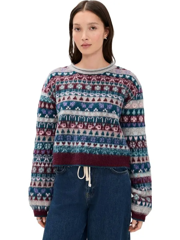 Free People Fair Isle Patterned Sweater - Frosted Wine Combo