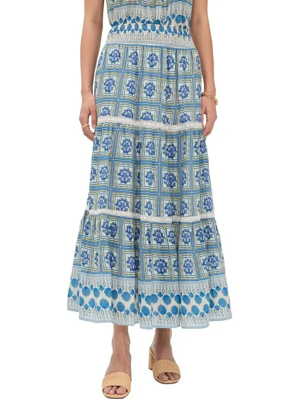 Bell Marni Printed Maxi Skirt - Blue Yellow Moitf