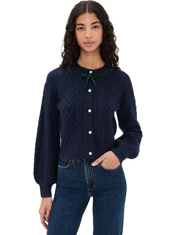 WAYF Signature Cable Knit Cardigan - Navy