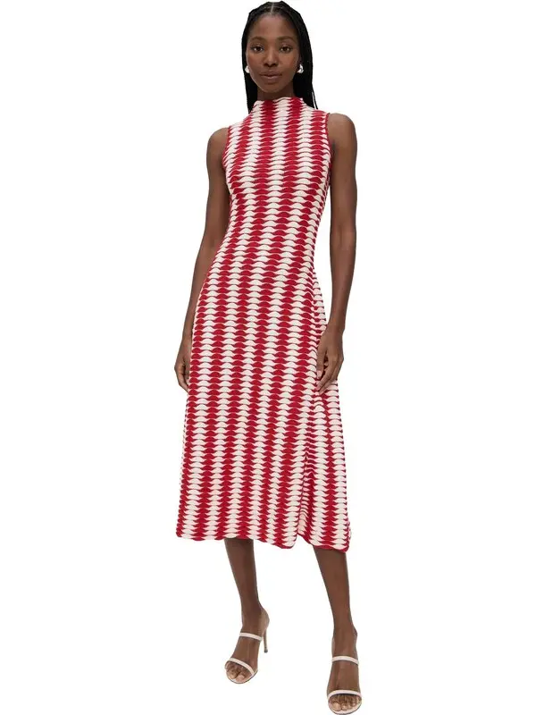 DE LORETA Montebello Midi Dress - Red/white