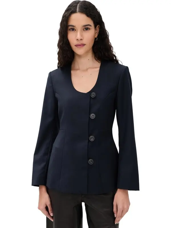 HOUSE OF DAGMAR Collarless Blazer - Dark Navy