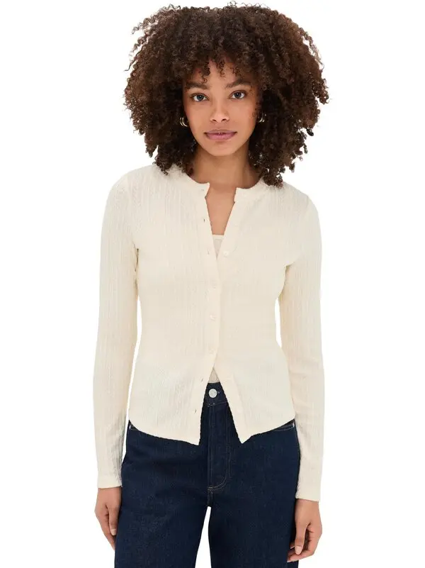 Veronica Beard Lira Pointelle Knit Cardigan - Ecru