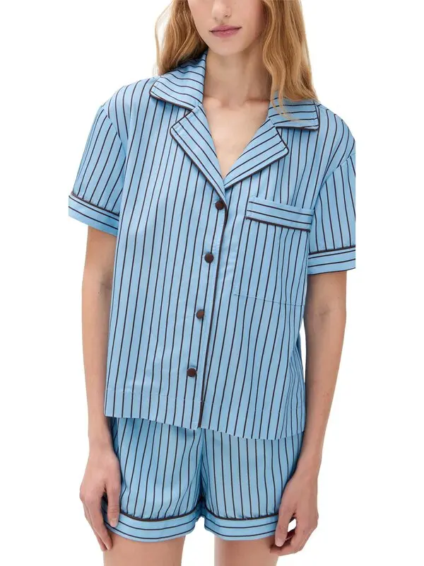 HOMMEY Short Sleeve Sleep Shirt - Ice Chocolate Stripes