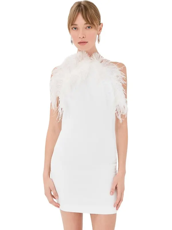 Attico Feather-trimmed Mini Dress - White