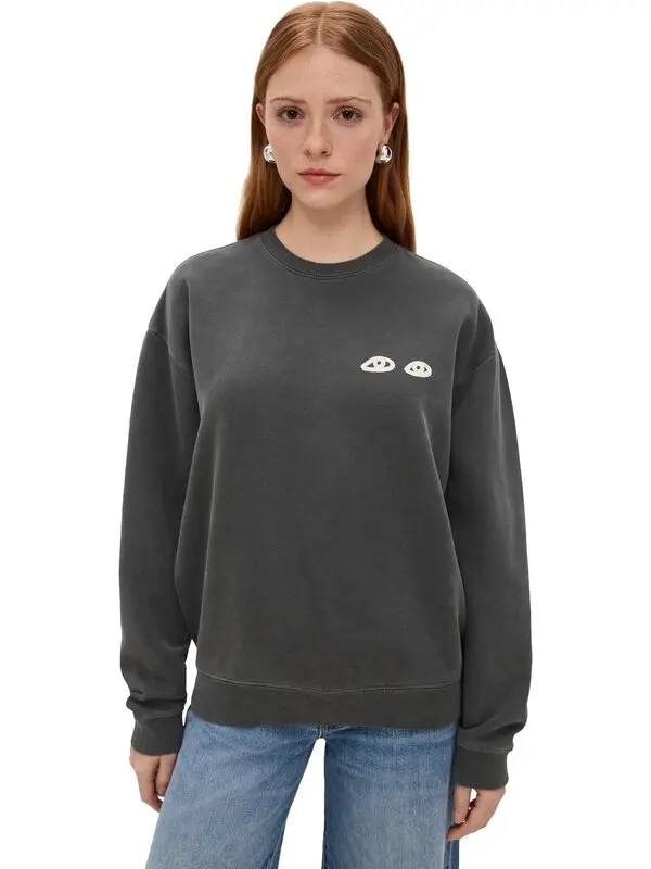 Clare V. Oversized Graphic Print Sweatshirt - Faded Black