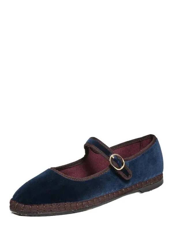 FLABELUS Velvet Mary Jane Flats - Navy