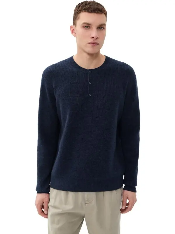 THE ELDER STATESMAN Waffle Thermal Cashmere Henley - Twilight
