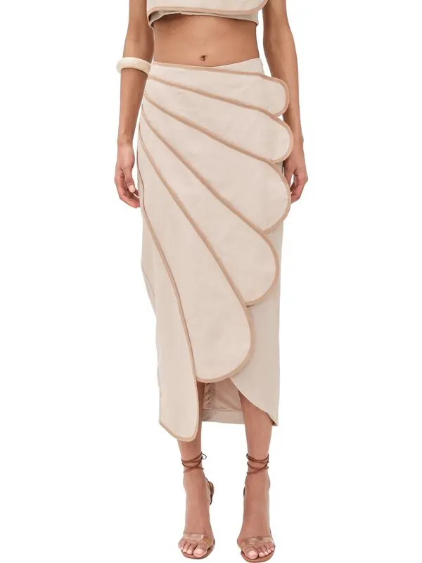 Azulu Sango Scalloped Linen Skirt - Latte