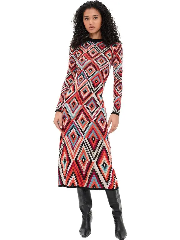Farm Rio Geometric Pattern Knit Midi Dress - Pretti Multicolor