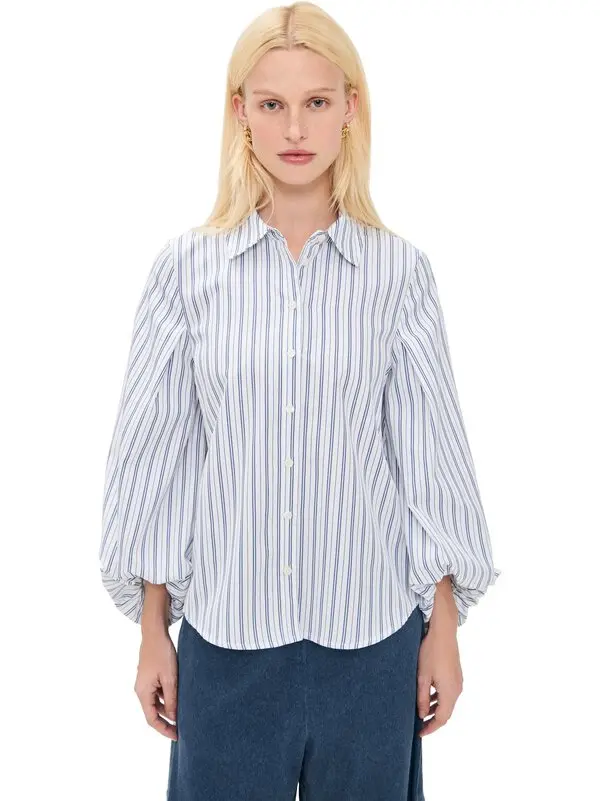 Tanya Taylor Marina Stripe Top - White/french Blue