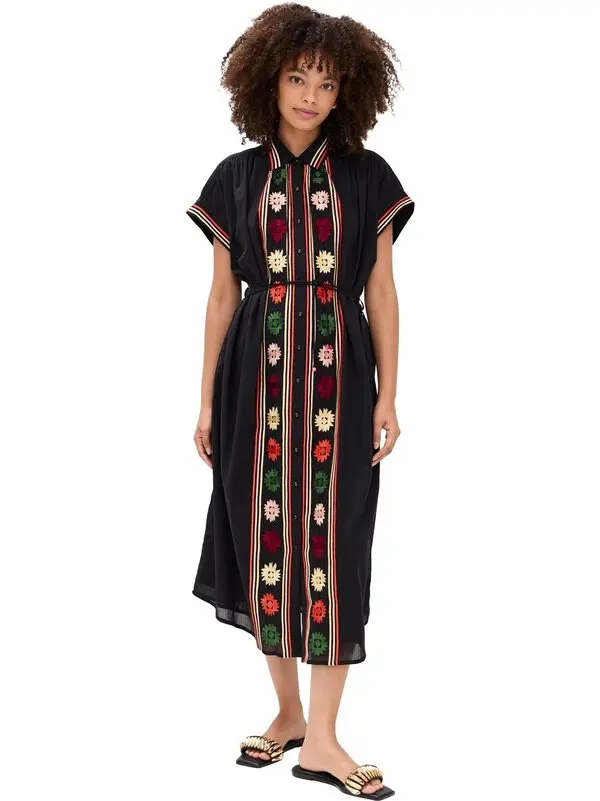 Carolina K Valerie Embroidered Cotton Caftan - Black
