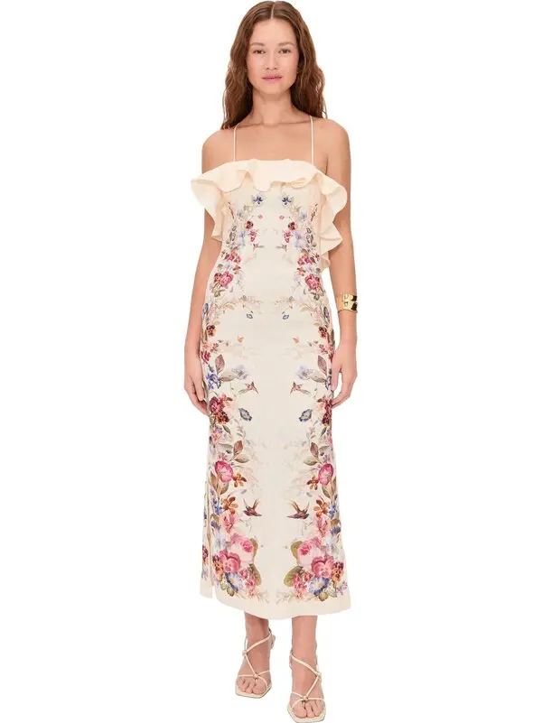 Zimmermann Patience Frill Linen Midi Dress - Vanilla Floral