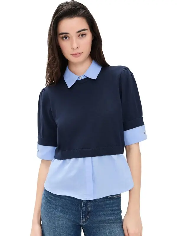 Cinq À Sept Capucine Collared Top - Navy/rain Cloud