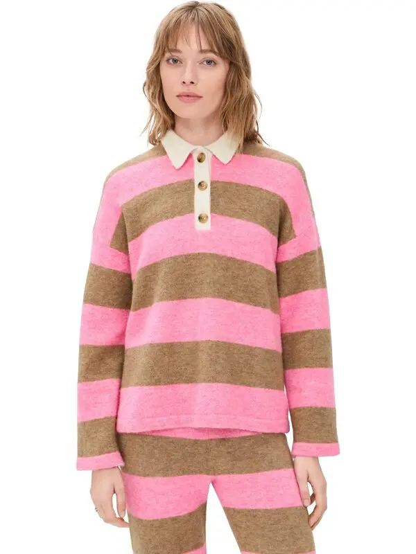 Faherty Brand Striped Alpaca Blend Polo - Pink Spritz