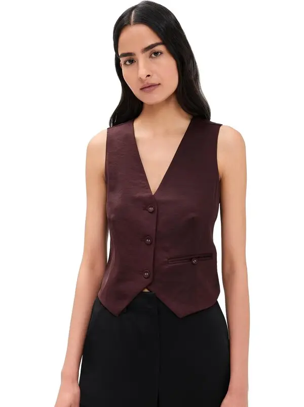 LE BOP Simone Satin Vest - Mahogany