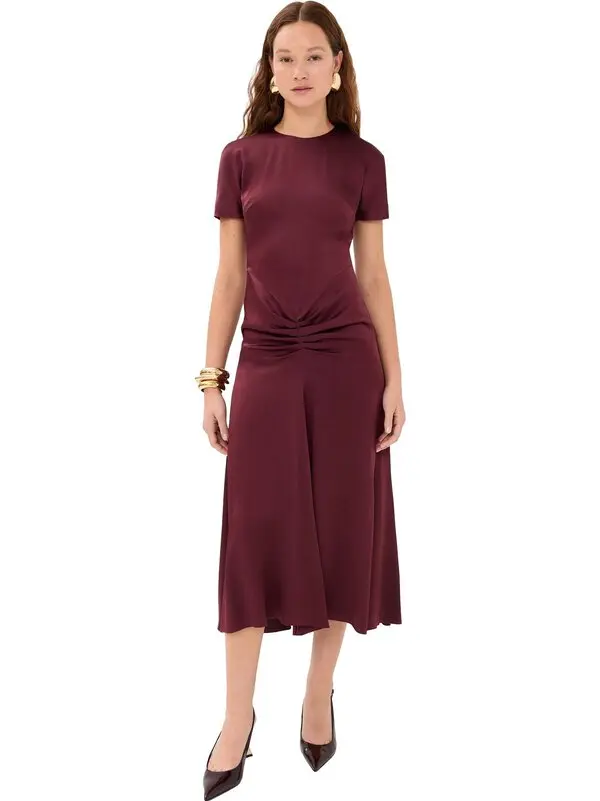 Victoria Beckham Gathered Detail Midi Dress - Cinnabar Red