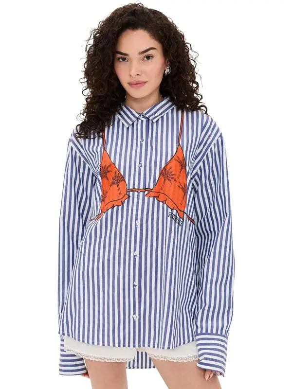 CONIGLIO PALM BEACH Striped Poplin Button-down With Bikini Print - Pacific Stripes