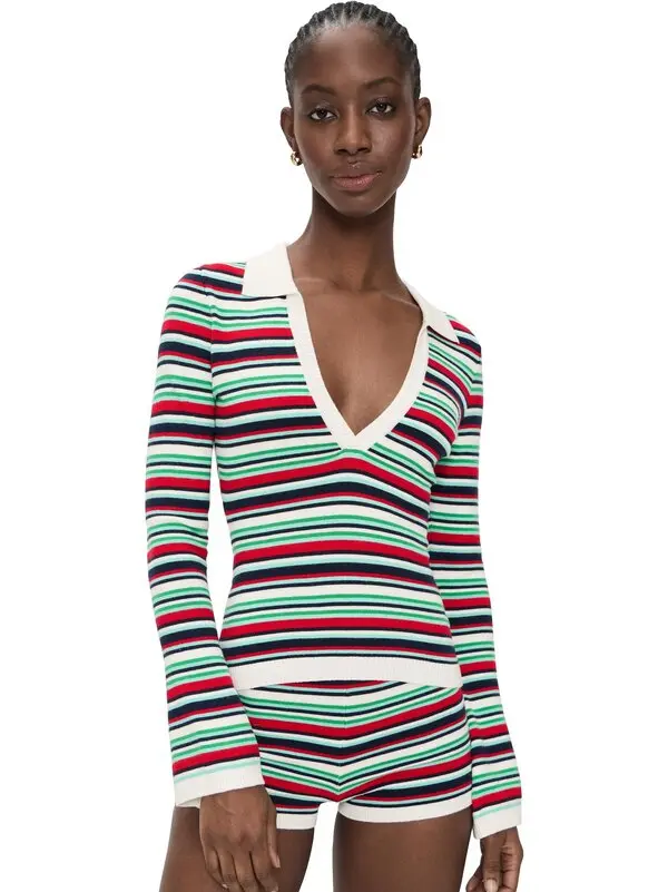 SEVEN WONDERS Xyla Collared Knit Top - Xyla Stripe