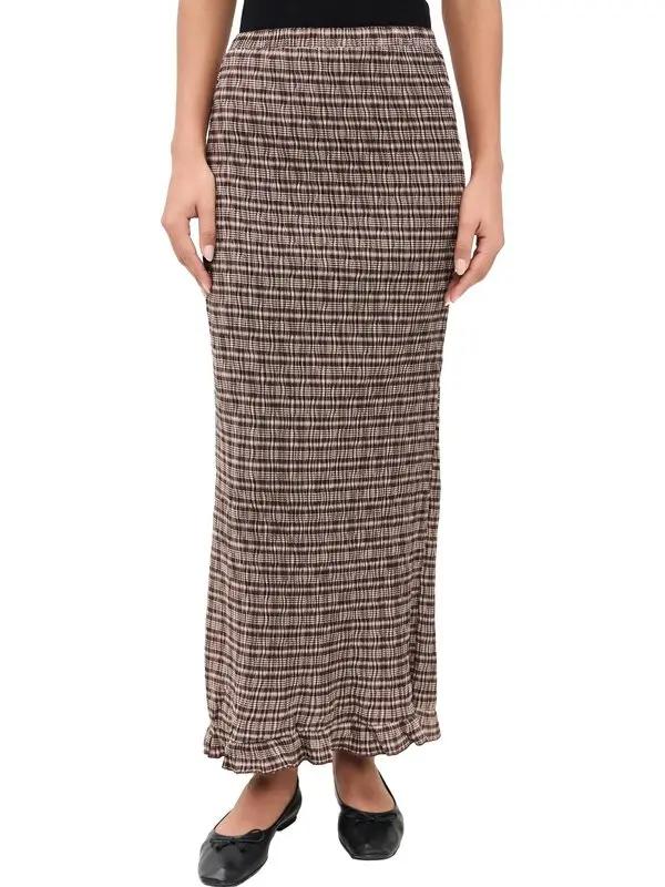 BAILEY ROSE Plaid Maxi Skirt - Chocolate
