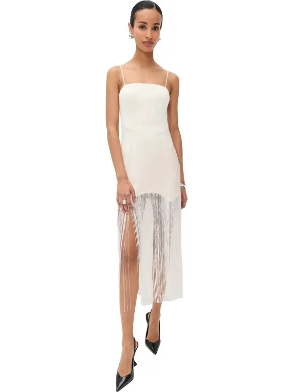 Fleur Du Mal Satin Fringe Maxi Dress - Vanilla