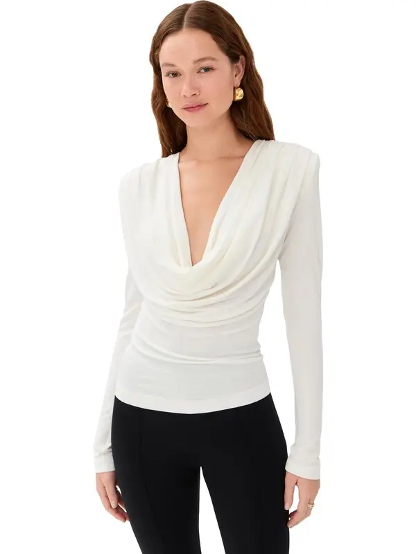 Wardrobe.NYC Evening Cowl Neck Top - White