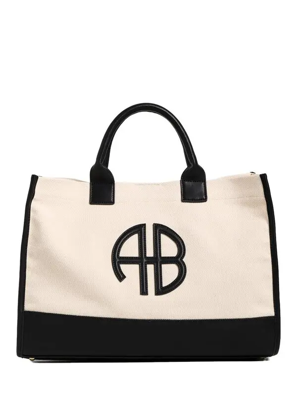 ANINE BING Medium Lara Tote - Natural Canvas W/ Black