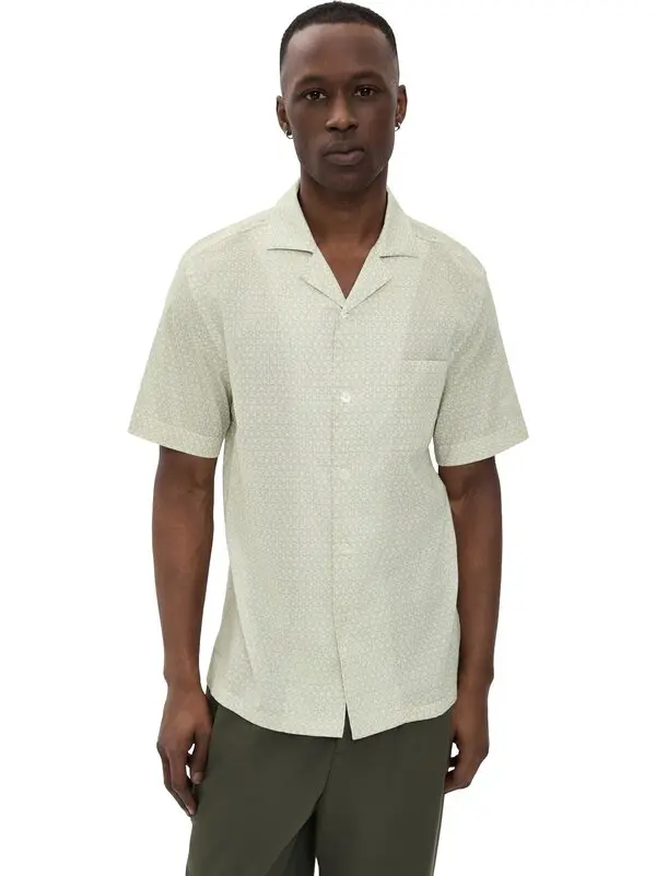 Fedeli Cotton Stretch Camp Shirt - Yellow Geo