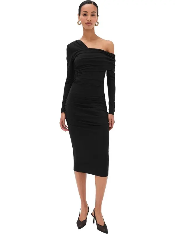 Susana Monaco Gathered Off-shoulder Midi Dress - Black