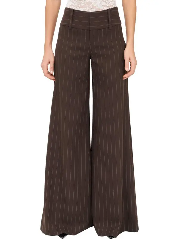 Alice + Olivia Olivia Wide Leg Flare Pants - Dark Chocolate/off White