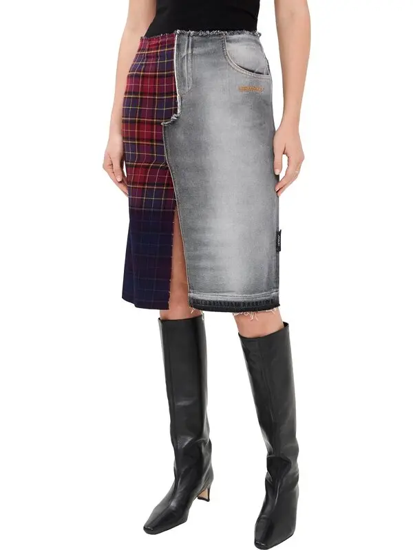 Off-White Check Flannel Denim Skirt - Bleach Black