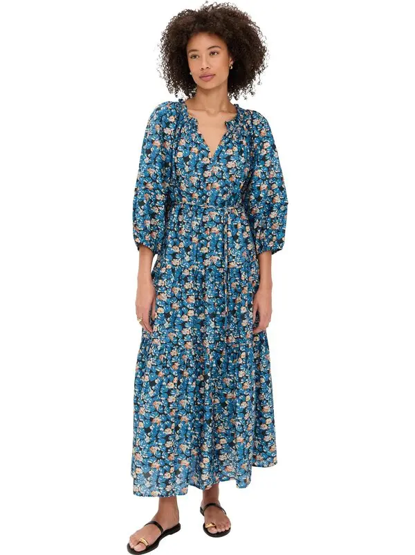 APIECE APART Long Sleeve Maxi Dress - Florette Blue